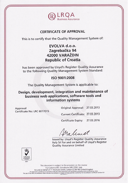 Evolva achieves ISO 9001 certification | Evolva - Business web applications Evolva achieves ISO 9001 certification | Evolva - Business web applications